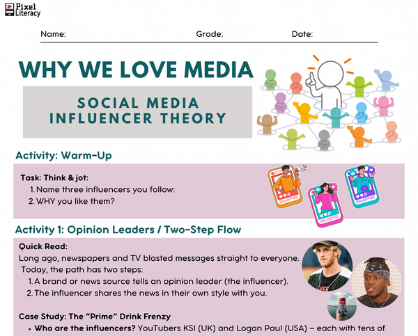 Social Media Influencer Worksheet – Pixel Literacy