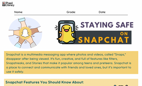 Snapchat Safety Worksheet – Pixel Literacy